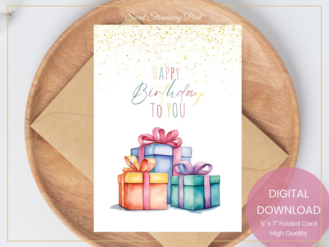 Happy Birthday Card, Printable Happy Birthday Card, Colorful Birthday ...