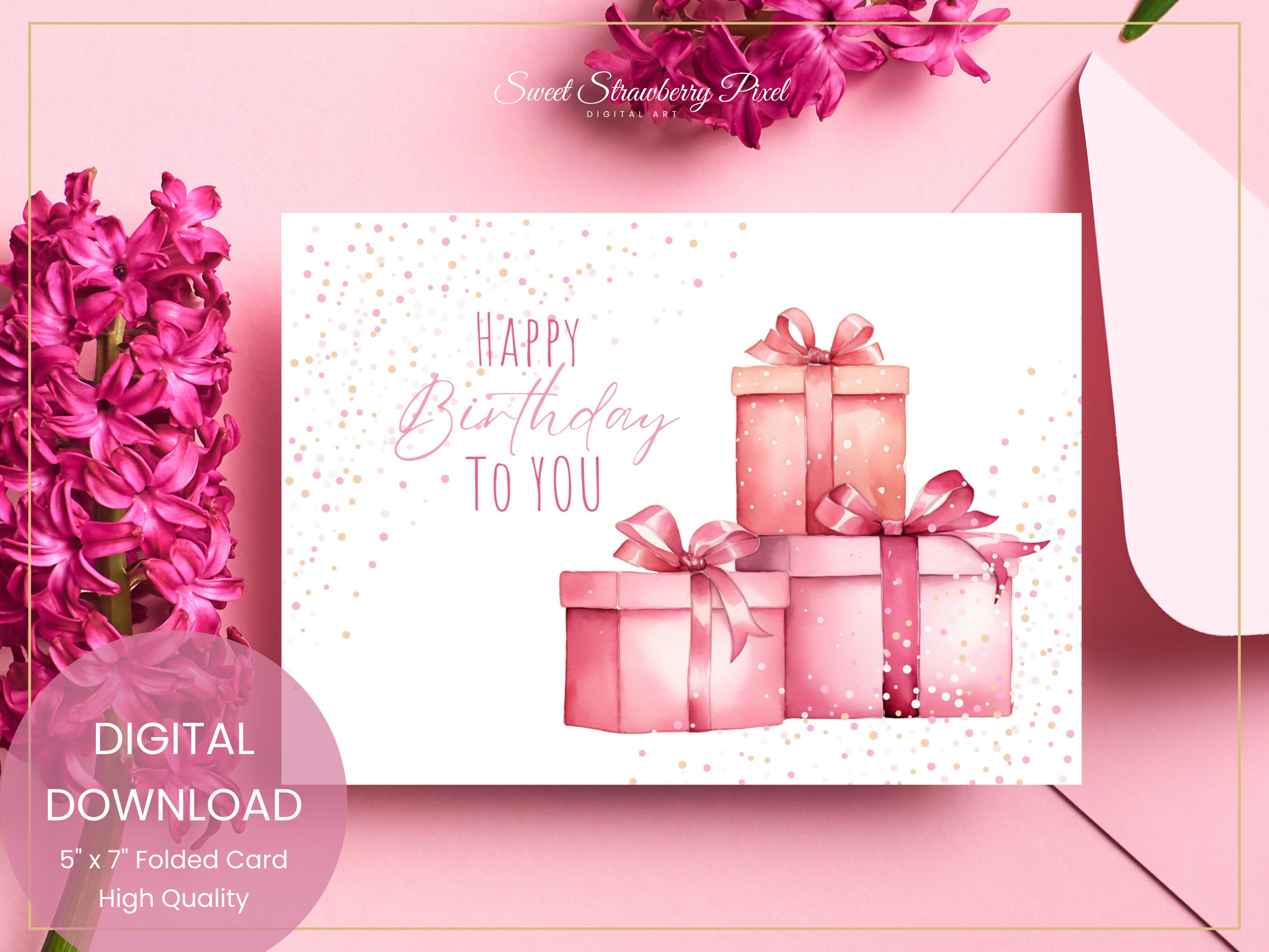Happy Birthday Card, Printable Happy Birthday Card, Pink Birthday Card ...