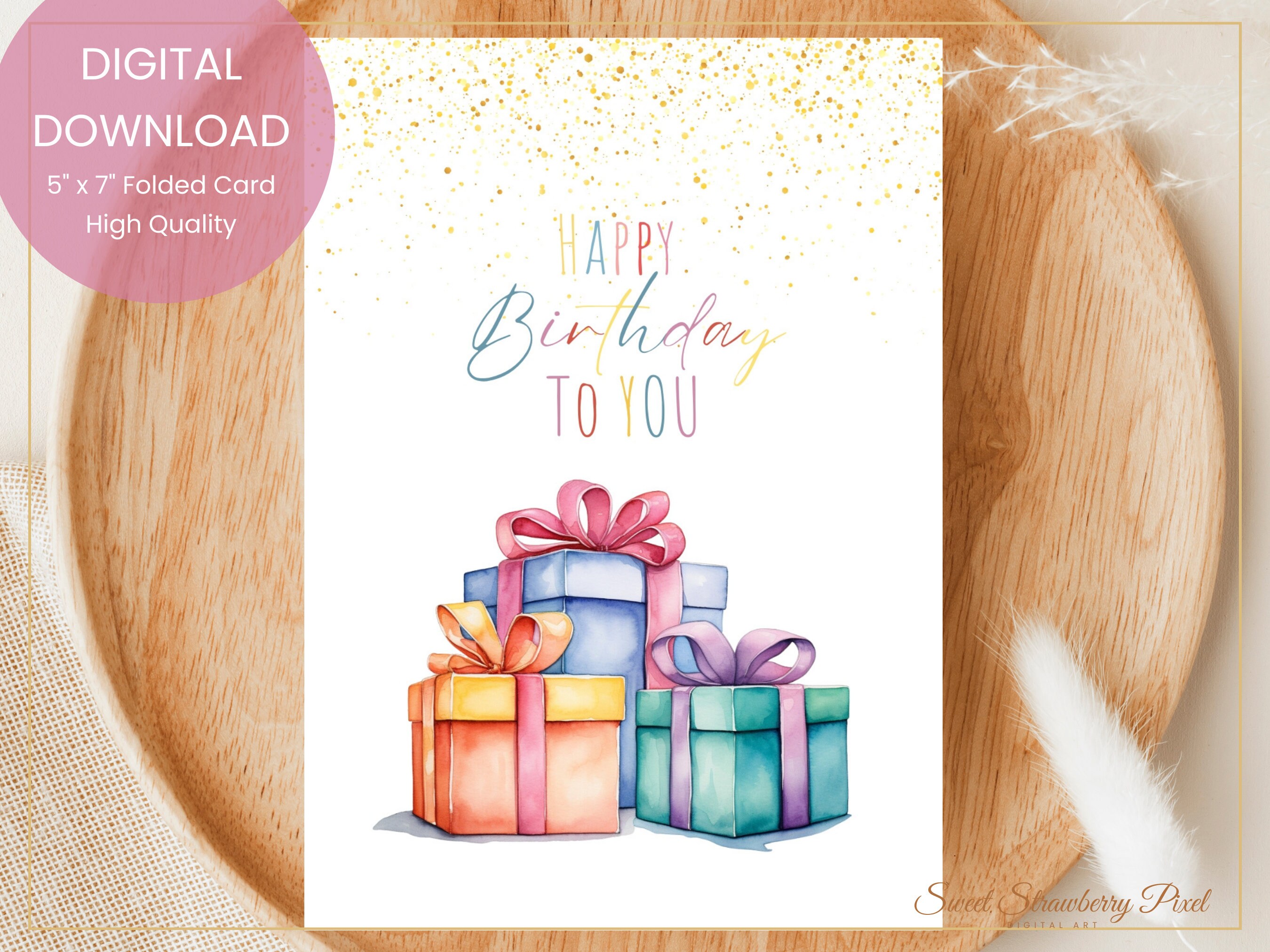 Happy Birthday Card, Printable Happy Birthday Card, Colorful Birthday ...