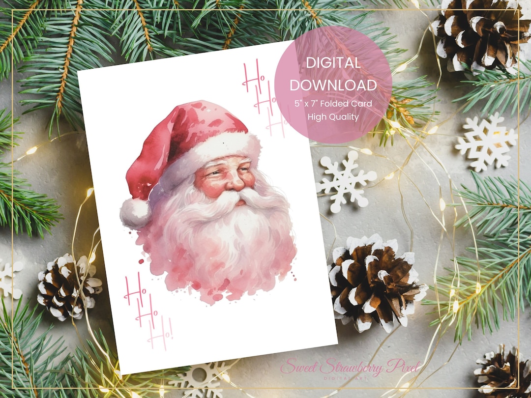 Printable Christmas Card, Instant Download Pink Christmas Card, Pink ...