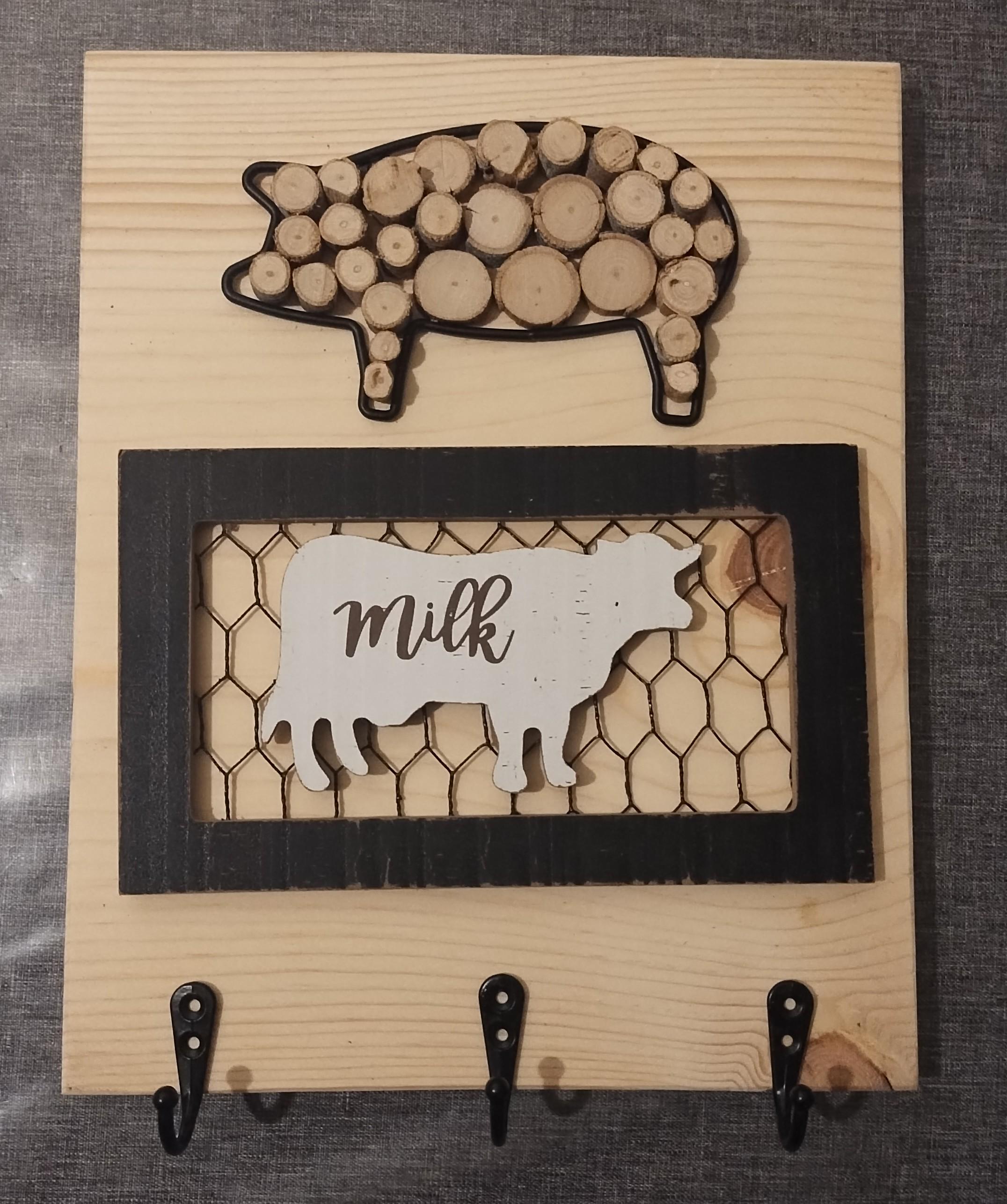 Wood Decor Pig Cow Wood Log Key Hook Plaque Hand Made Home Decor - Etsy