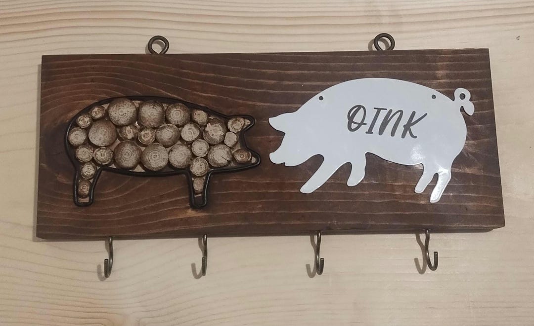 Wood Decor Pig Wood Log Key Hook Plaque Hand Made Home Decor - Etsy