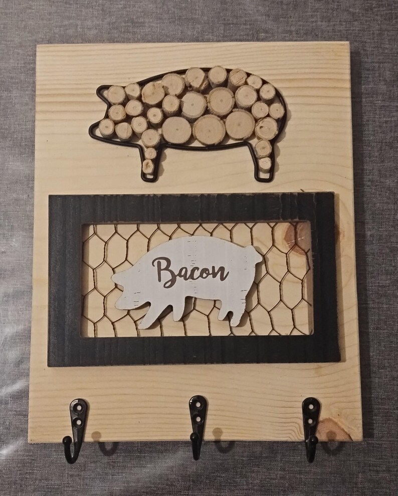 Wood Decor Pig Cow Wood Log Key Hook Plaque Hand Made Home Decor - Etsy