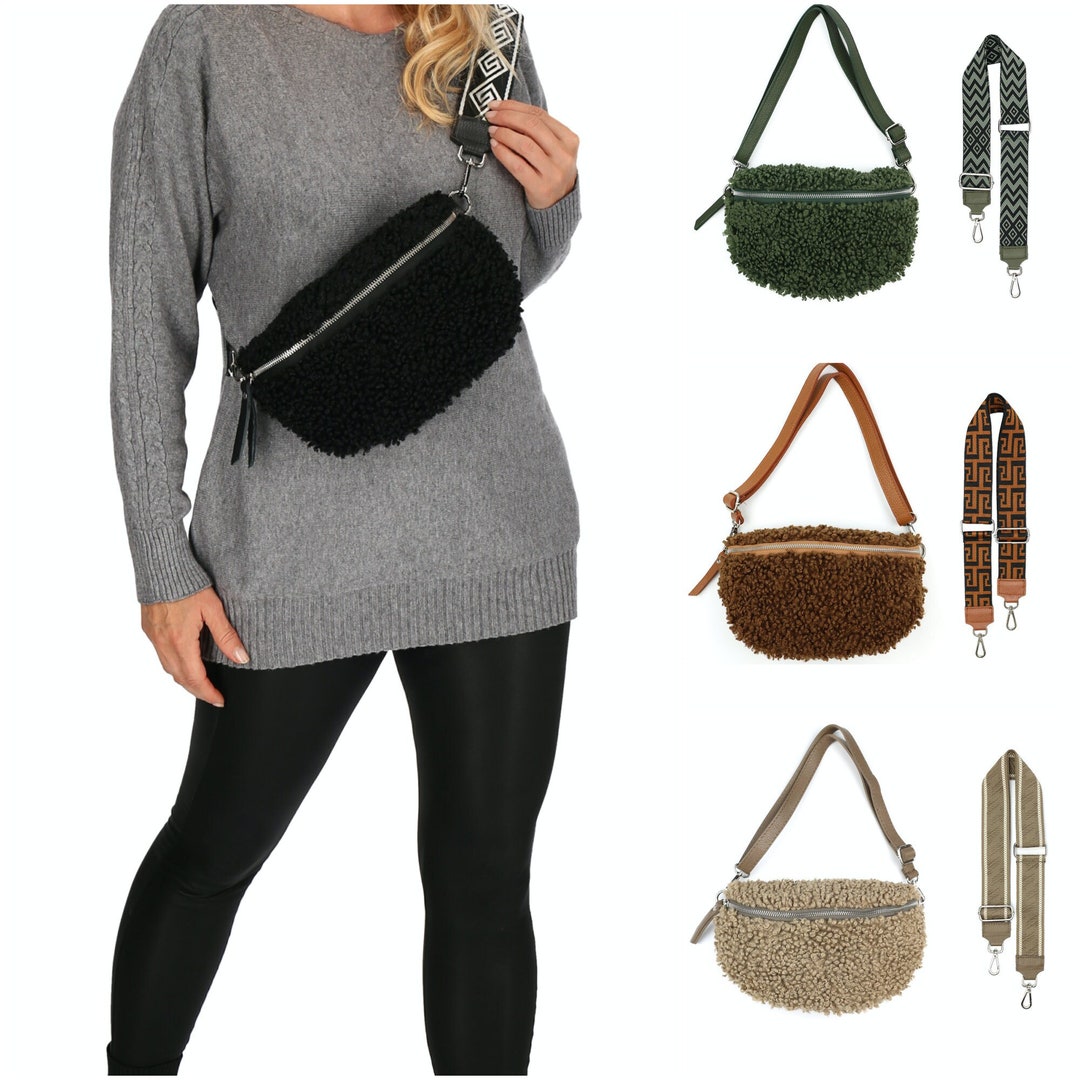 Women's Fanny Pack in Cream Leather and Plush Fur, Belt Bag, Shoulder ...