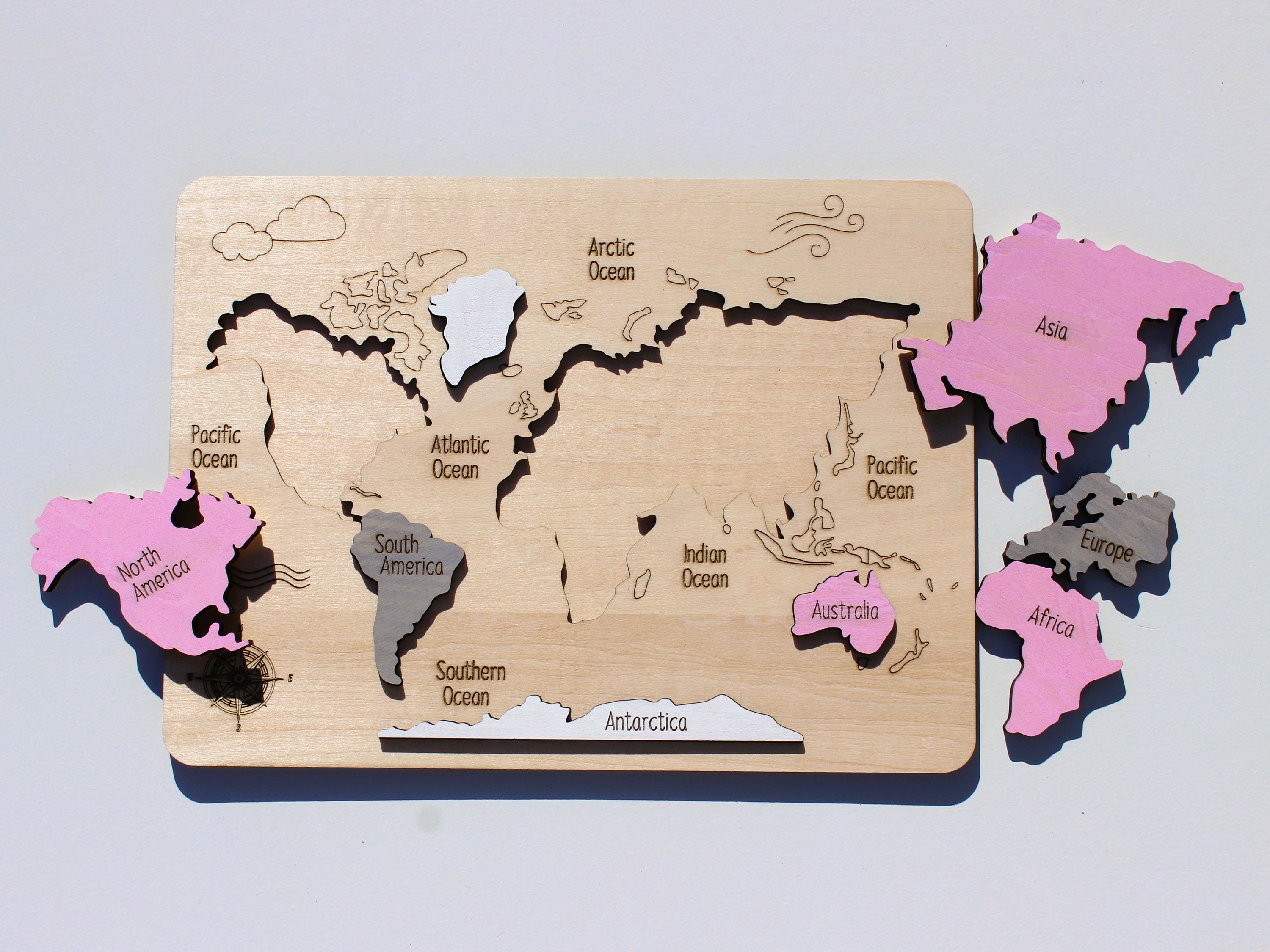 World Map Puzzle Geography Activity for Montessori Learning Materials ...