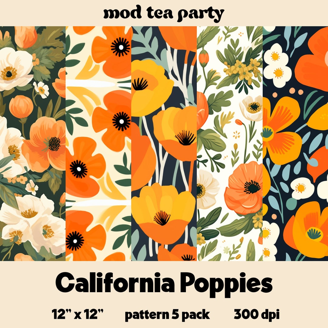California Poppies Seamless Digital Patterns - Etsy