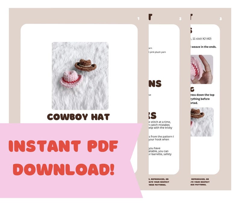 NO SEW Mini Cowboy Hat Crochet Pattern Cowboy Hat Amigurumi Pattern DIY ...