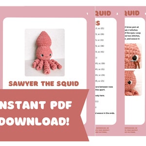 Squid Crochet Pattern Squid Amigurumi Pattern Sea Animal Crochet Handmade Toy Octopus Crochet ...