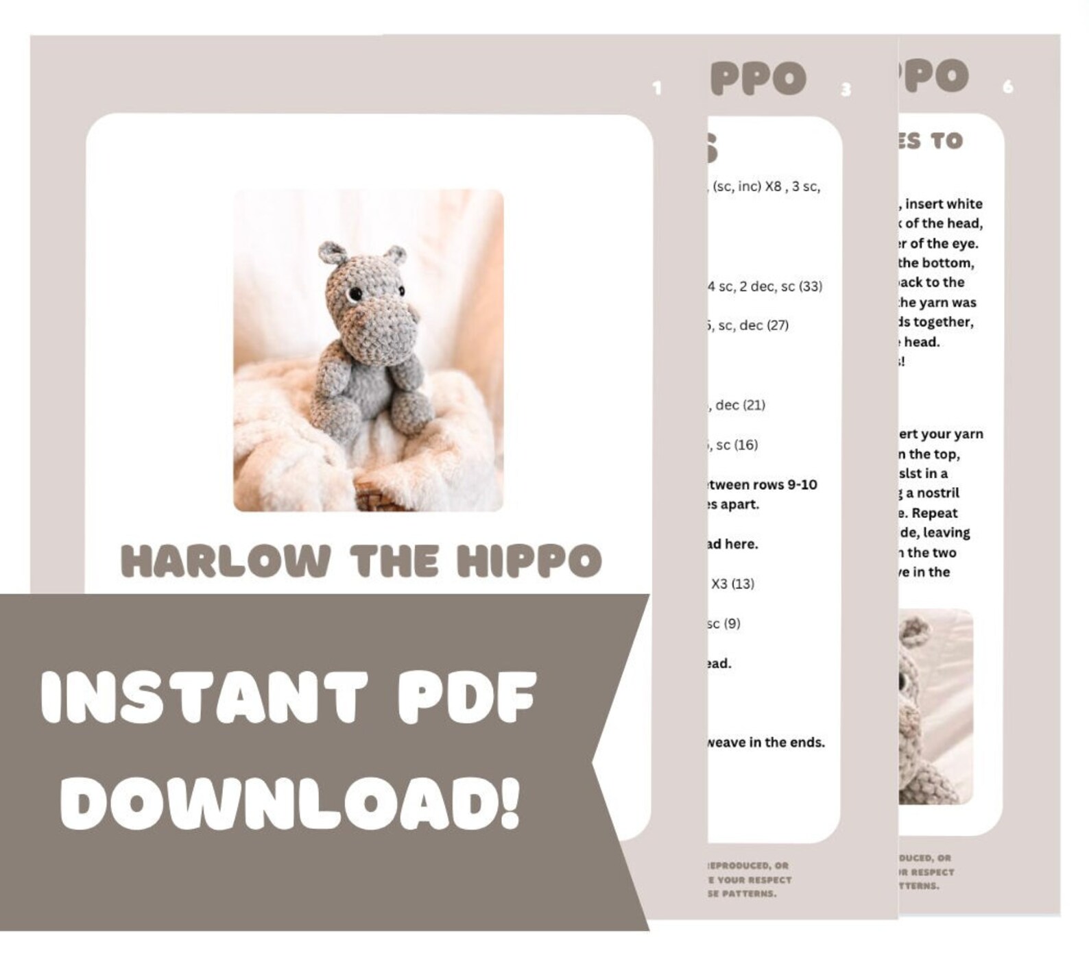 Hippo Crochet Pattern Hippo Amigurumi Pattern Animal Crochet Pattern DIY Crochet Tutorial Hippo ...
