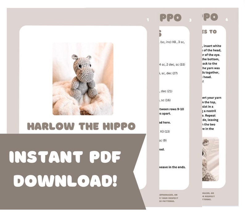 Hippo Crochet Pattern Hippo Amigurumi Pattern Animal Crochet Pattern DIY Crochet Tutorial Hippo ...