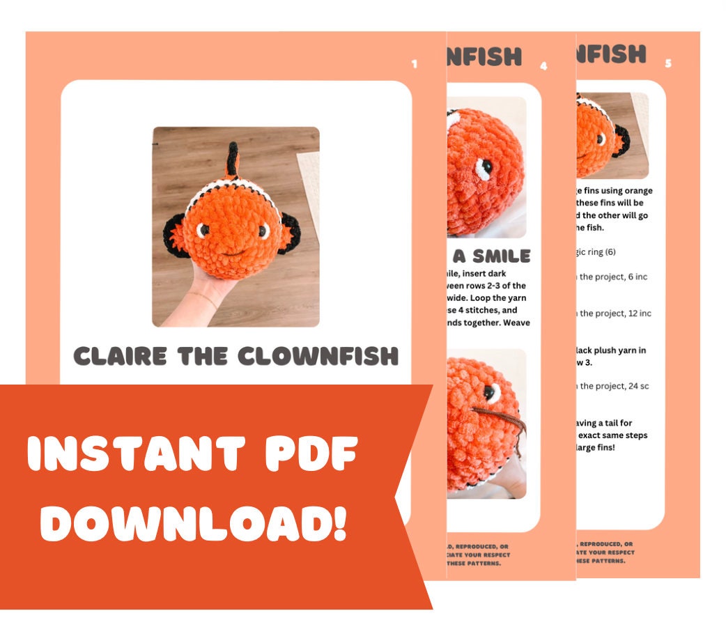 Clownfish Crochet Pattern Fish Amigurumi Pattern DIY Crochet Fish ...