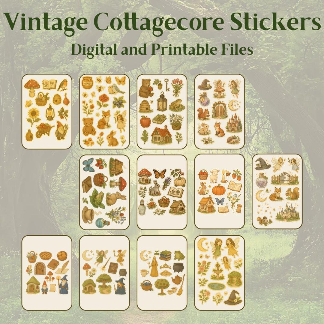 120+ Vintage Cottagecore Fairytale Themed Digital Stickers - 12 ...