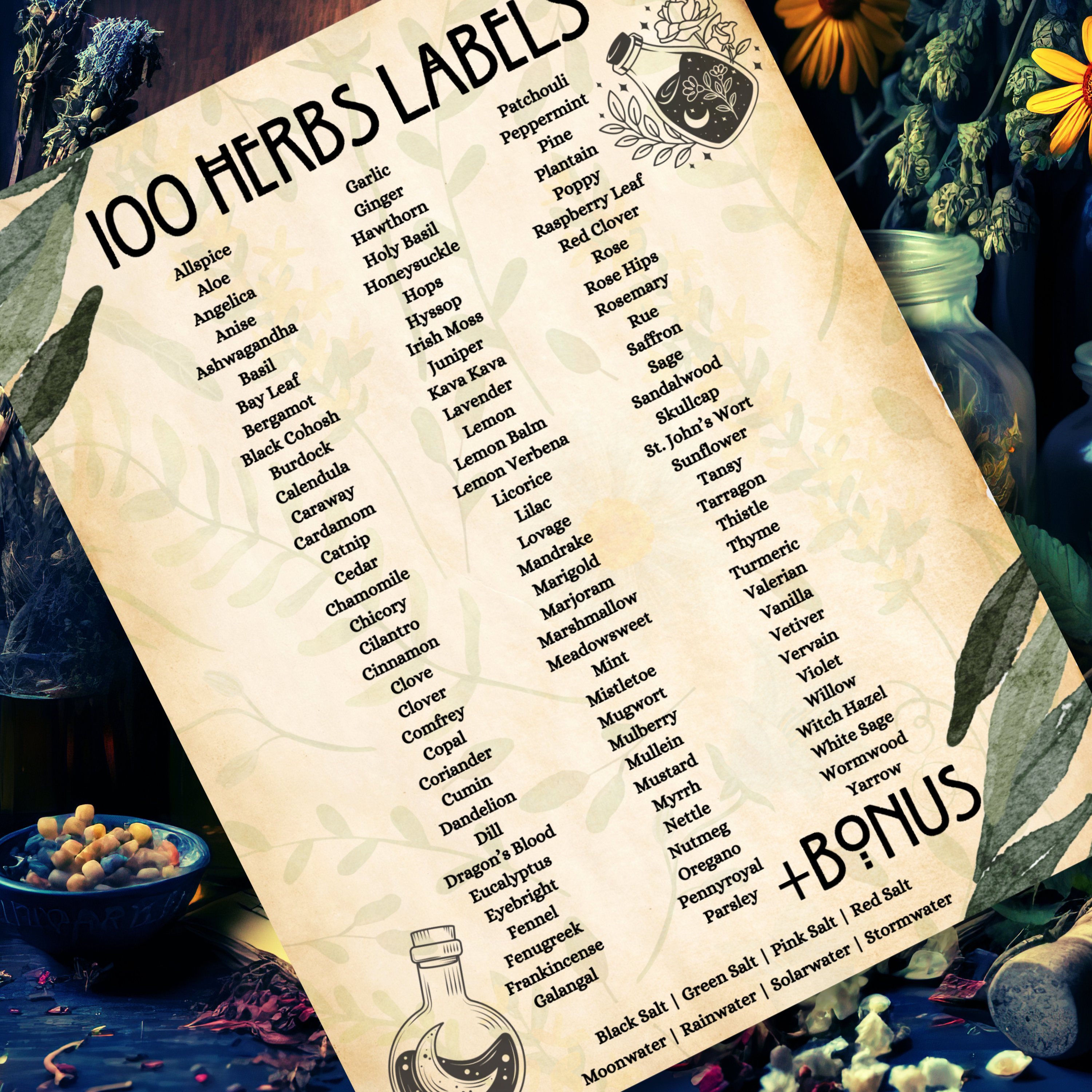 Printable Witchy Apothecary Herb and Spice Jar Labels | Vintage Herbal ...
