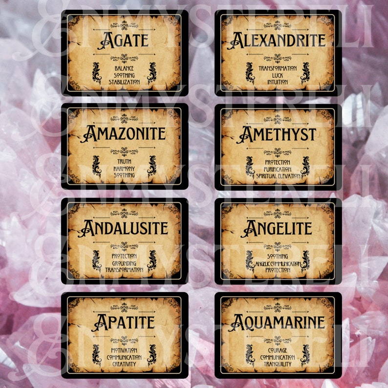 Crystal Cards Set, 123 Printable Crystal Properties Labels, Healing ...