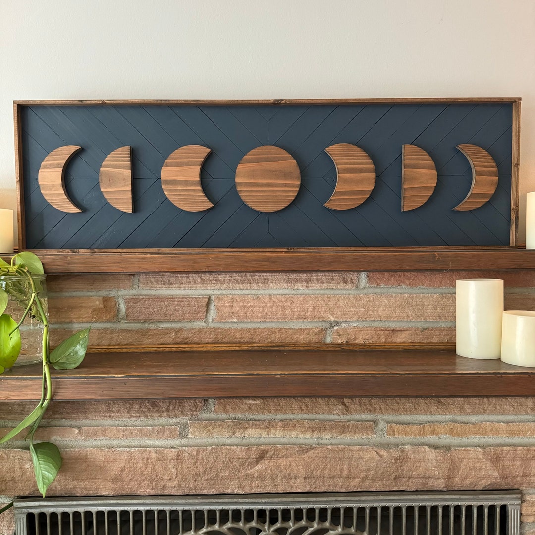 Geometric Wood Moon Phase Rustic Wood Art - Etsy
