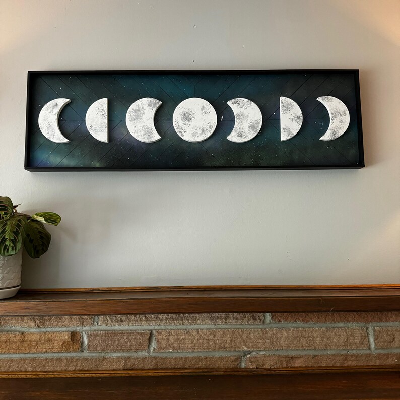 Galaxy Moon Phase - Moon Phase Art - Geometric Wood Art - Etsy