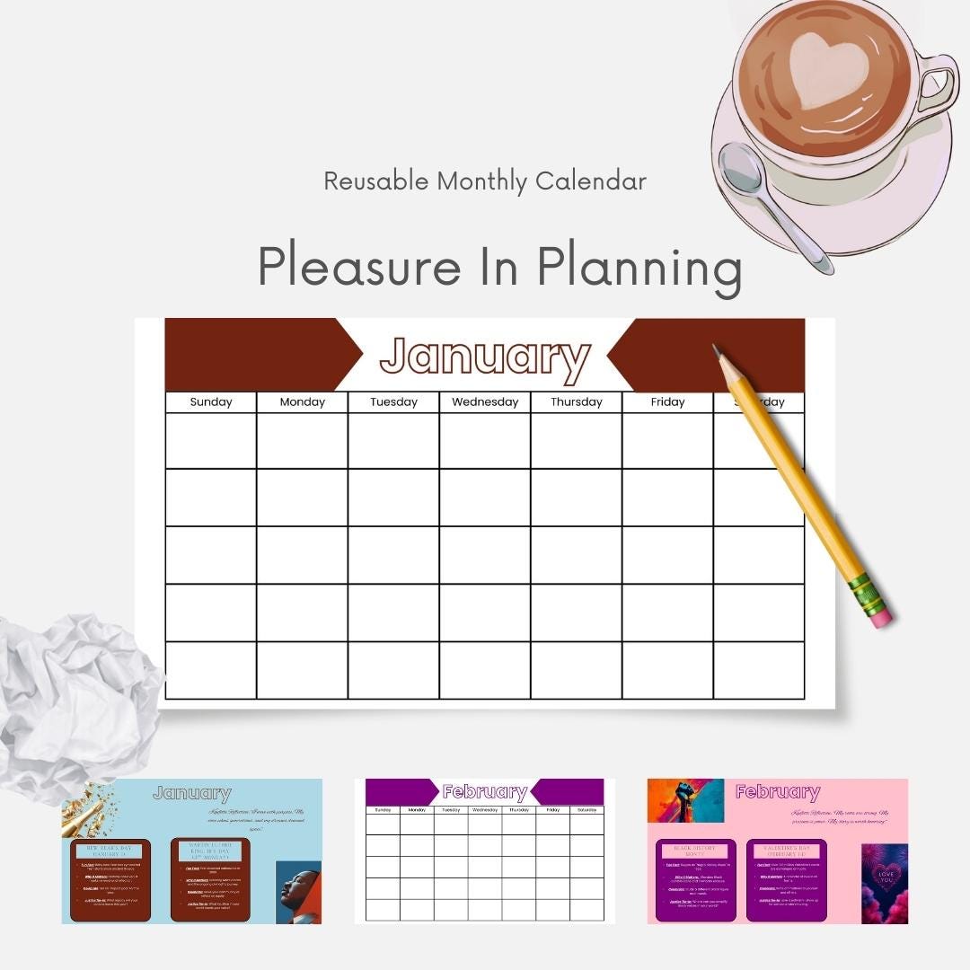 Blank Reusable PDF Monthly Calendar - Etsy
