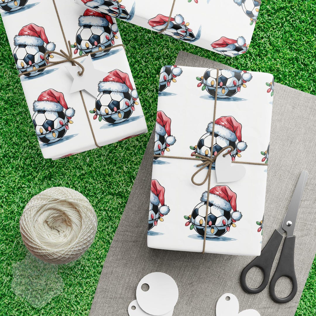 Holiday Soccer Christmas Wrapping Paper, Christmas Gift Wrap, Soccer ...