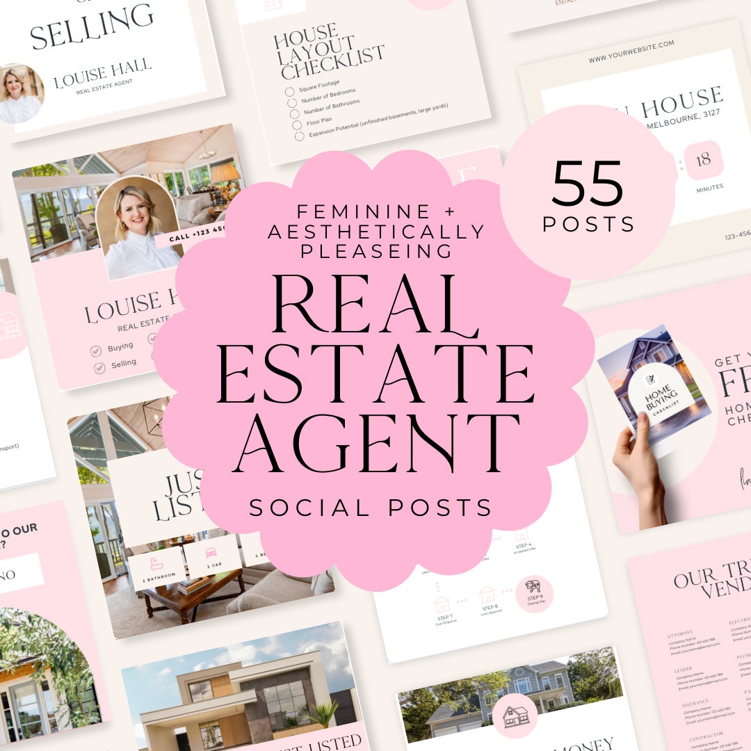 Pink Real Estate Social Media Templates, Real Estate Instagram Posts ...