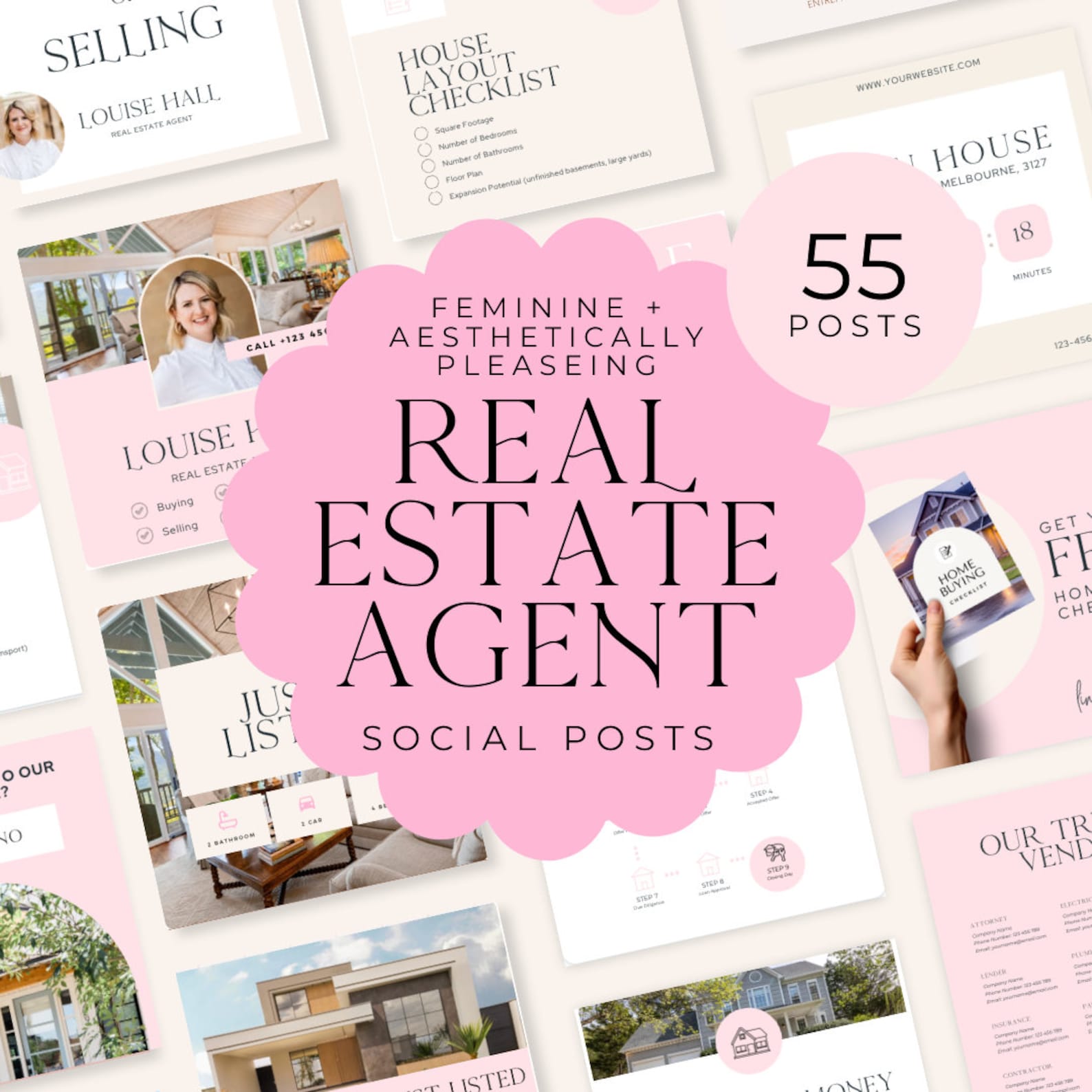 Pink Real Estate Social Media Templates, Real Estate Instagram Posts ...