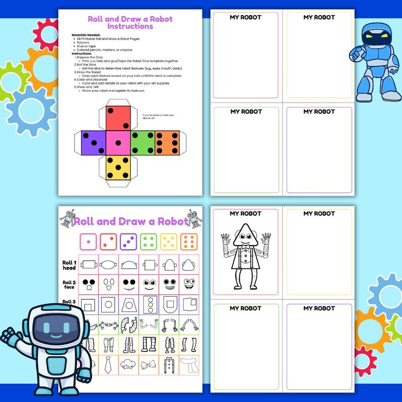 Roll and Draw a Robot Game | Fun Printable Dice Drawing Activity for ...