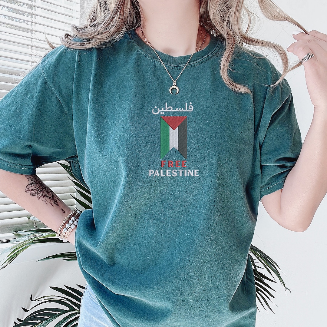 Palestine Arabic Tee Shirt, Palestine Embroidered Flag Shirt, Palestine ...