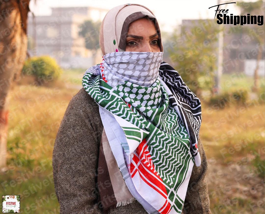 Palestine Flag Keffiyeh Scarf, Arab Style Cotton Shemagh Scarf, Unique ...