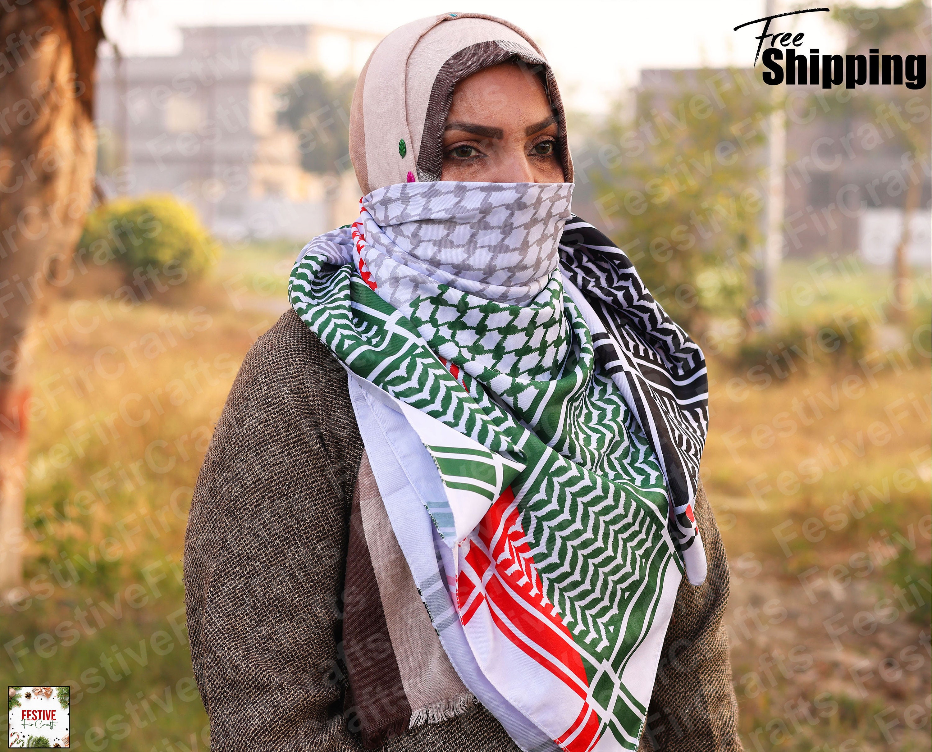 Palestine Flag Keffiyeh Scarf, Arab Style Cotton Shemagh Scarf, Unique ...