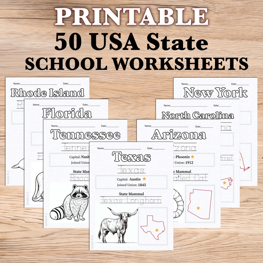 USA State Activity Worksheets, USA Map SVG, Educational Worksheets - Etsy