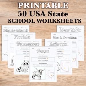 USA State Activity Worksheets, USA Map SVG, Educational Worksheets - Etsy