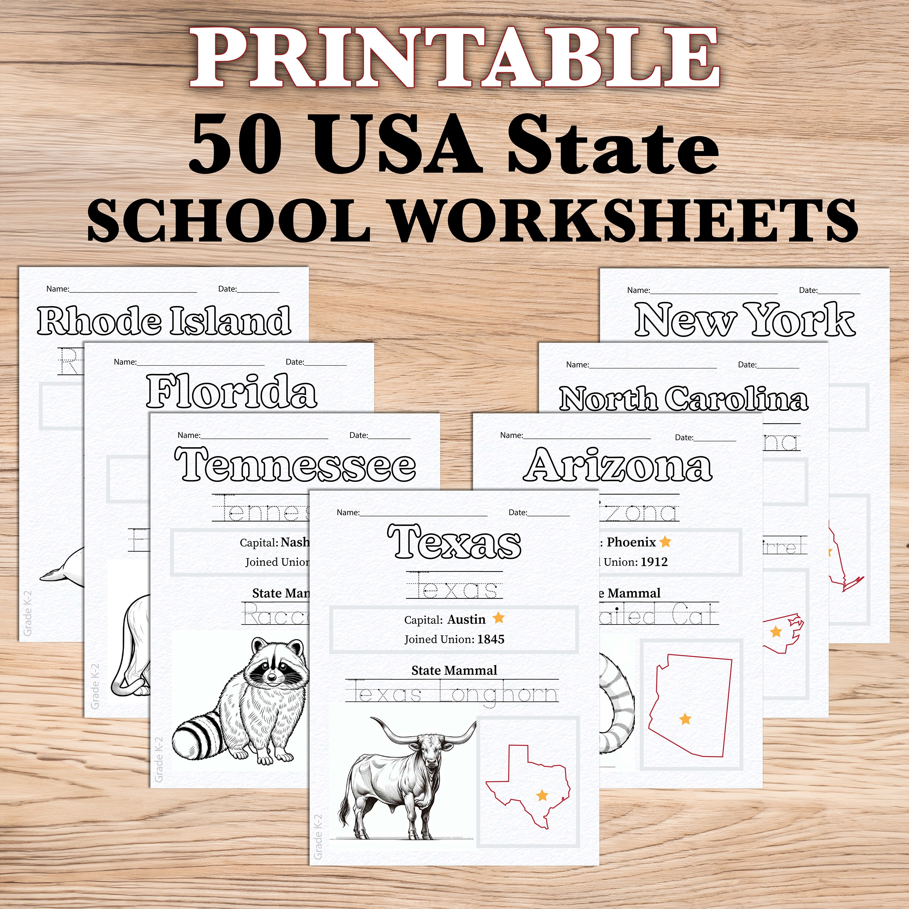 USA State Activity Worksheets, USA Map SVG, Educational Worksheets - Etsy