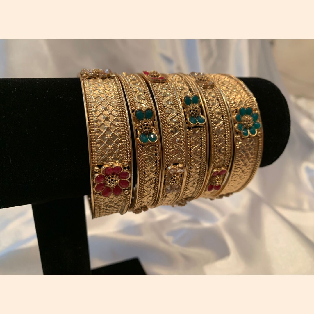 Beautiful Indian Rajvari Style Metal Bangle Set of 6 Includes 4 Bangles ...