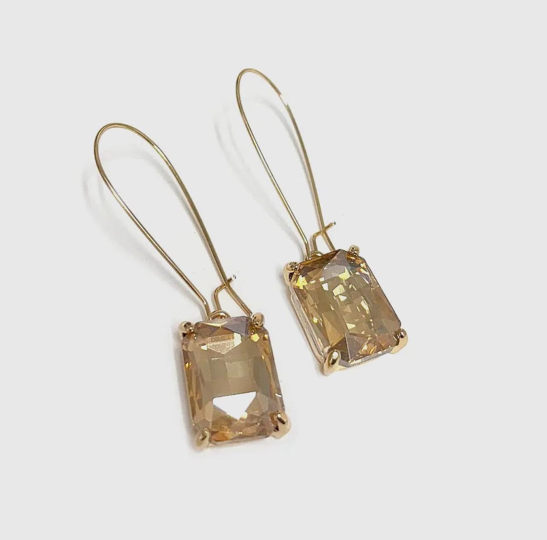 Emerald Cut Glass Bead With Kidney Wire Dangle Earrings Topaz - Etsy