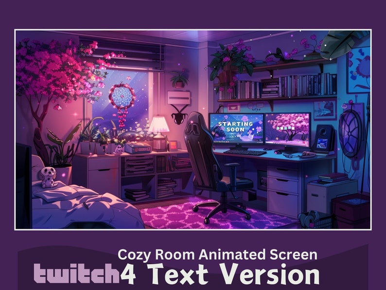Purple Animated Twitch Screens Starting Soon PC Room, Aesthetic Lo-fi ...