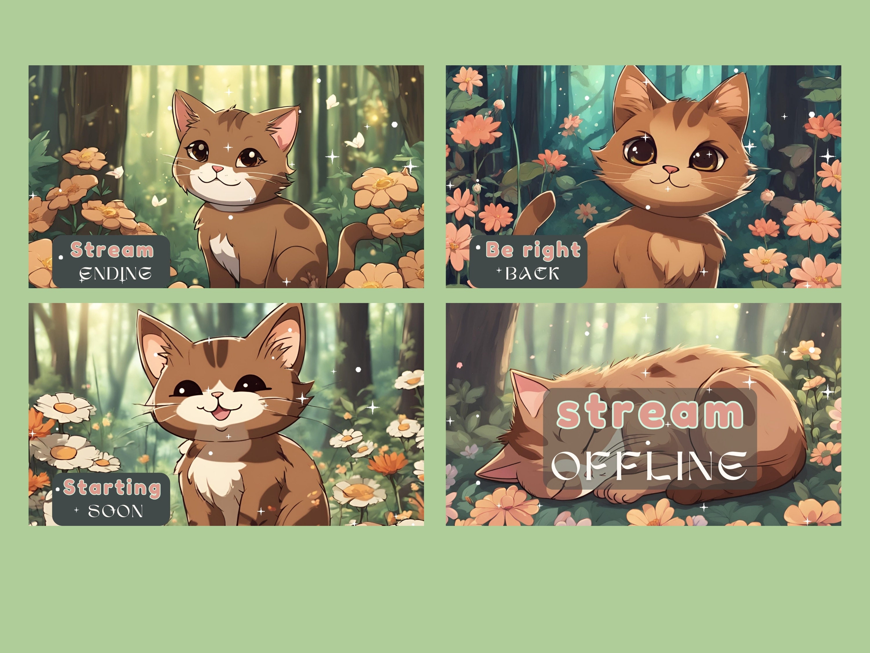 Startingsoon Animated Twitch Screens, Brown Cat Stream Graphics, Stream ...