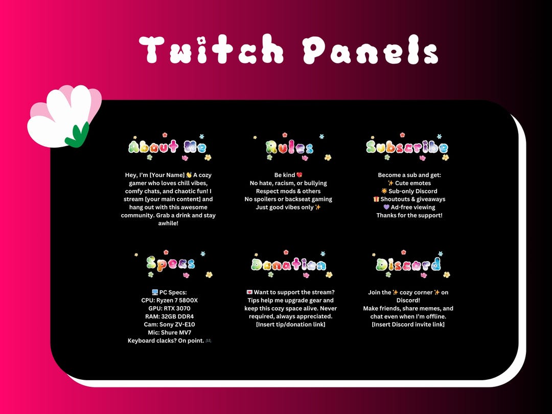 Twitch Panels – Fun, Cute, Cozy, Pink, Colorful Twitch Panels, Flower ...
