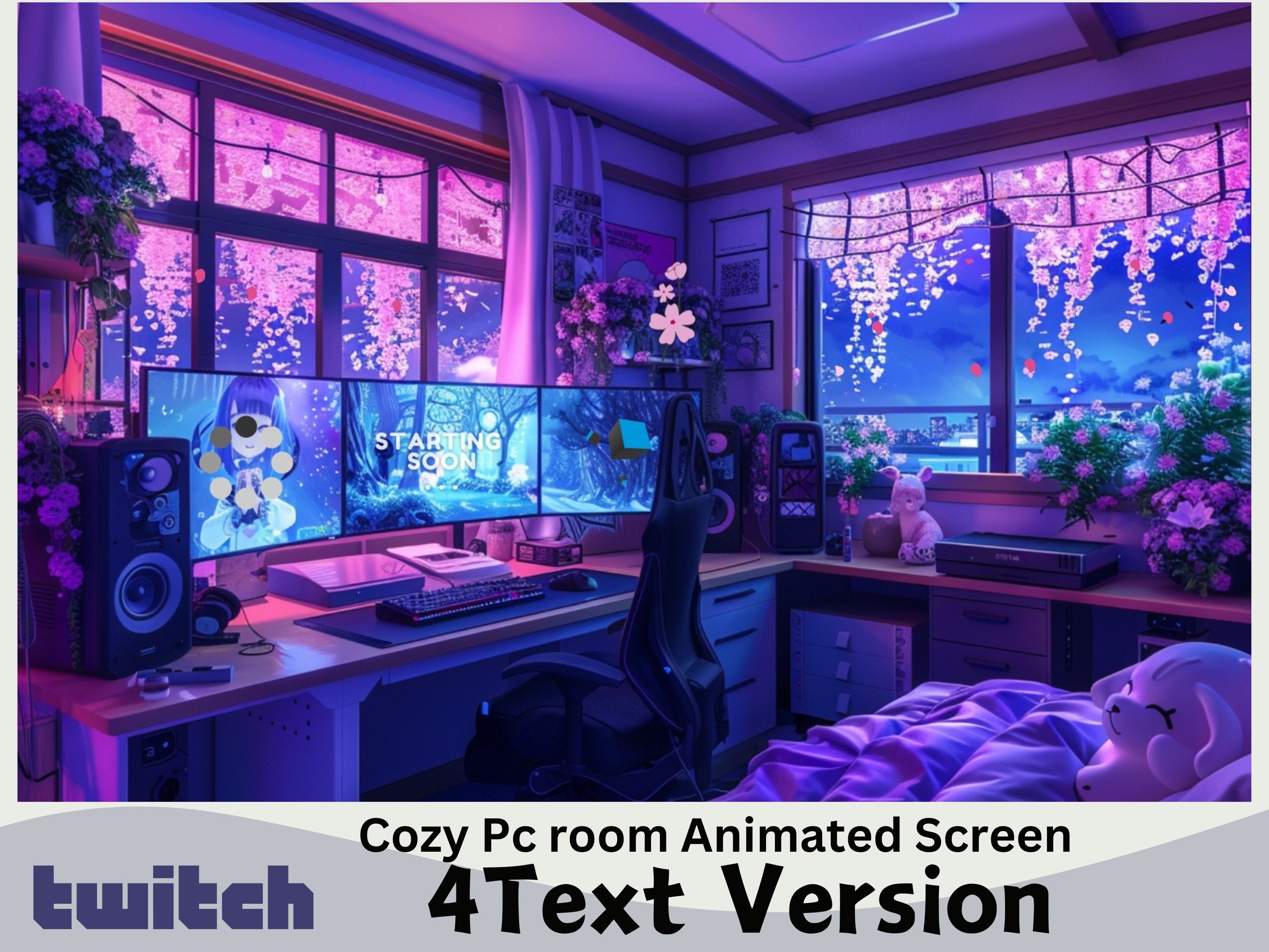 Animated Twitch Screens Cherry Blossom PC Room, Animated Cozy Room ...