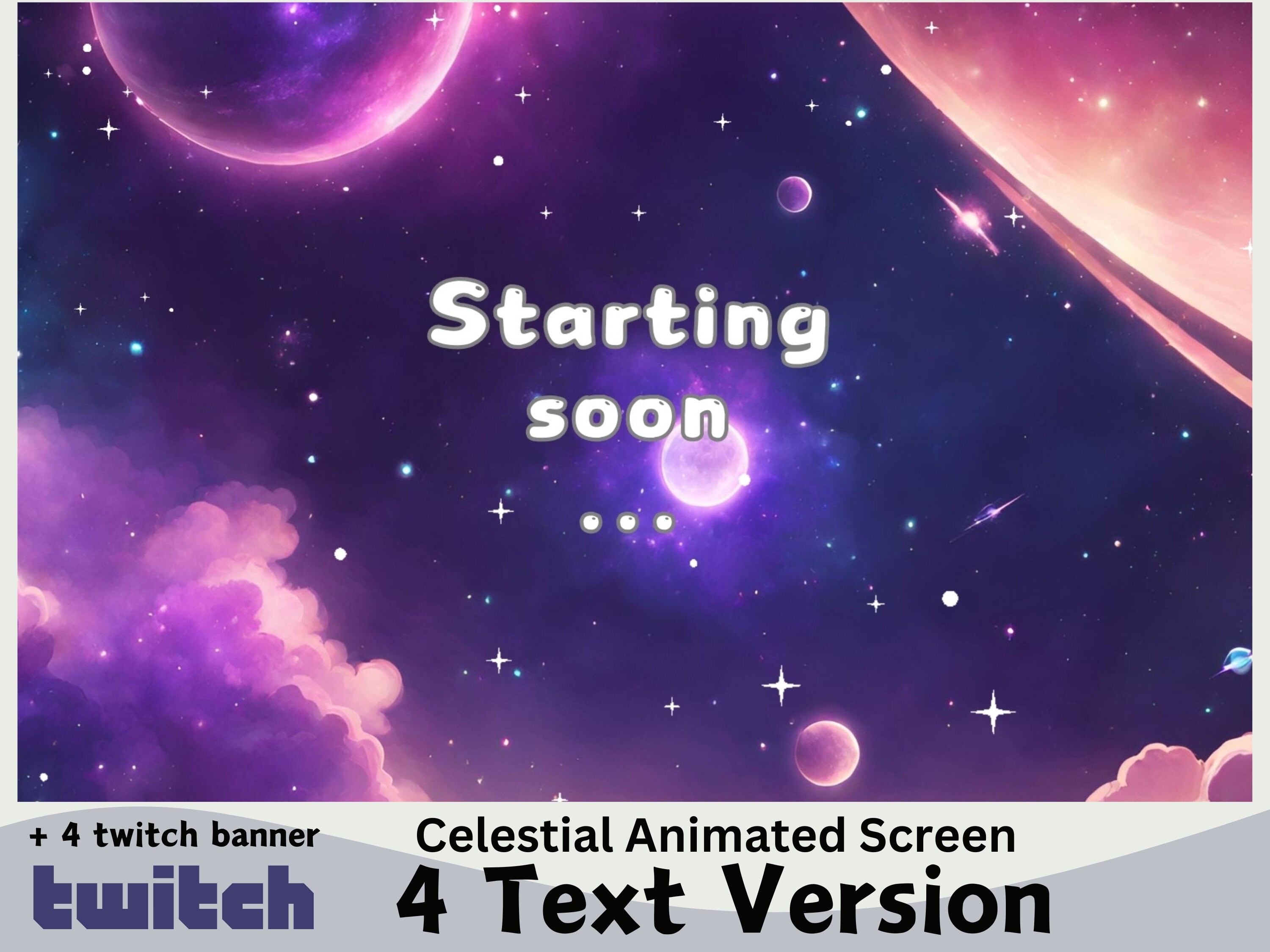 Celestial Animated Starting Soon Screen Twitch Overlay Pink Purple ...