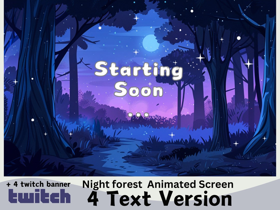Purple and Blue Night Forest Twitch Screen Digital Overlays for Stream Starting Soon Be Right ...