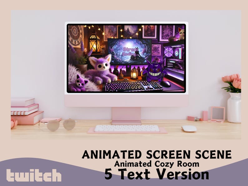 Animated Gengar Lofi Gaming Desk Twitch Scene, Stream Starting Soon, Be ...