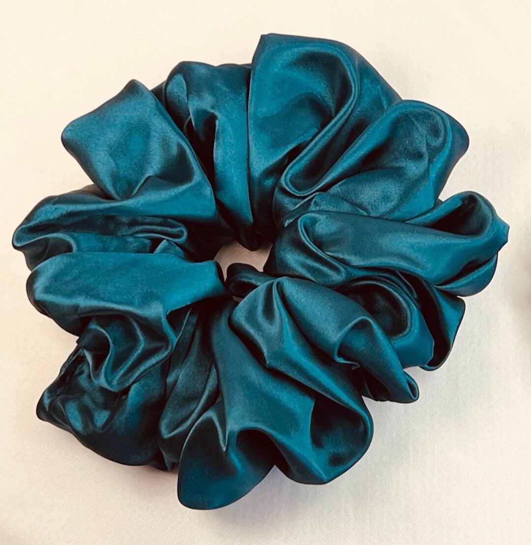 Teal Satin Scrunchies in Jumbo Sizes. Hand Sewn Scrunchies in Satin ...