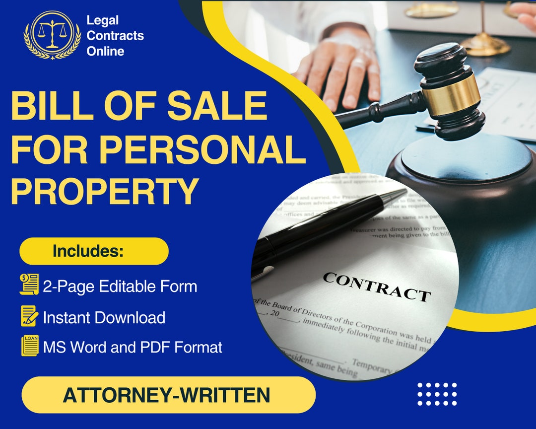 Bill of Sale for Personal Property Editable Contract Template Digital ...