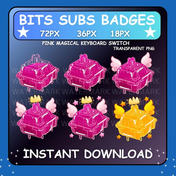 Twitch Sub Bit Badges Pack Pink Magical Keyboard Switch Cute Pink Mouse ...