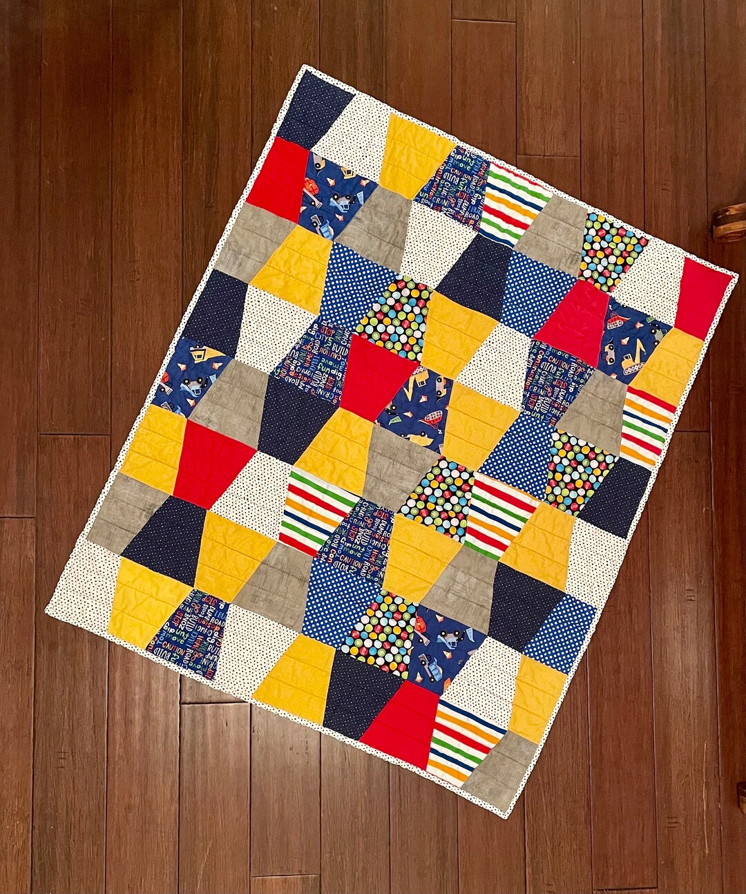 Handmade Boy Construction Quilt, Primary Color Personalized Child Play ...