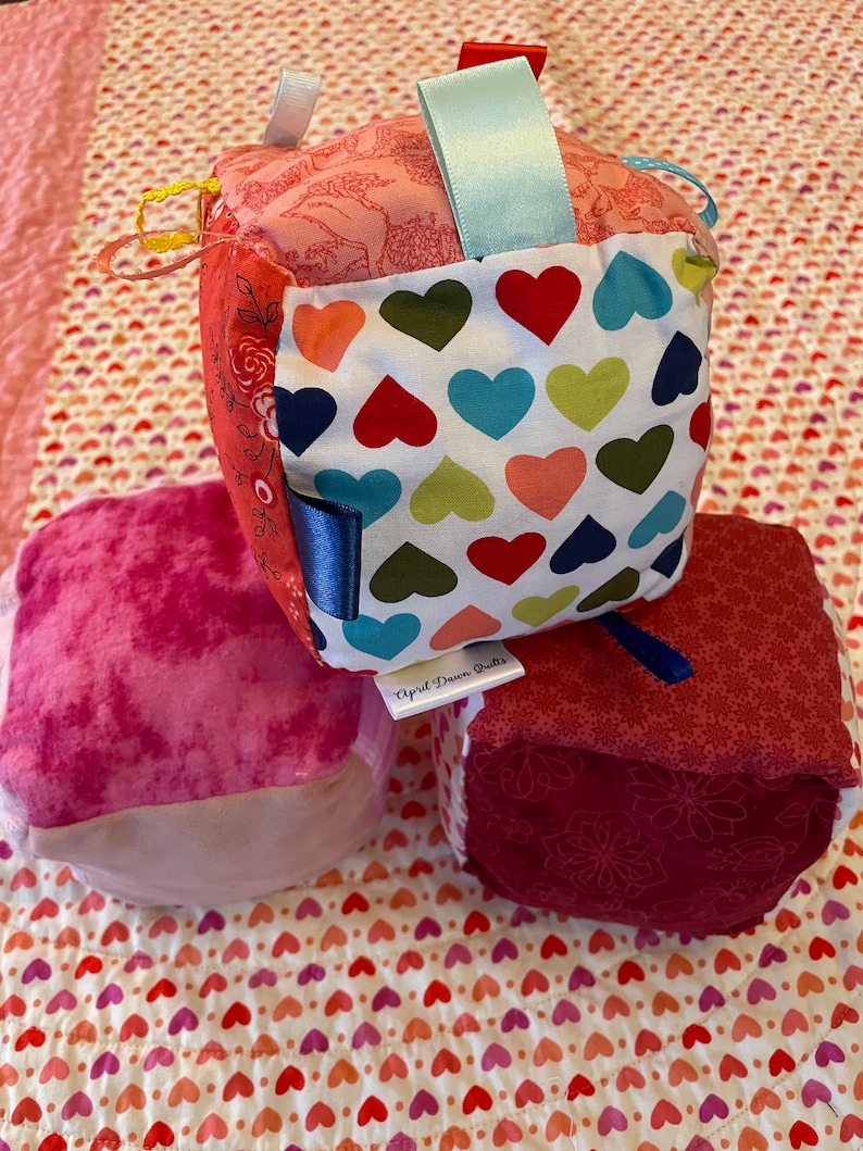 Baby Fabric Blocks, Sensory Baby Toy, Fabric Texture Blocks, Ribbon ...