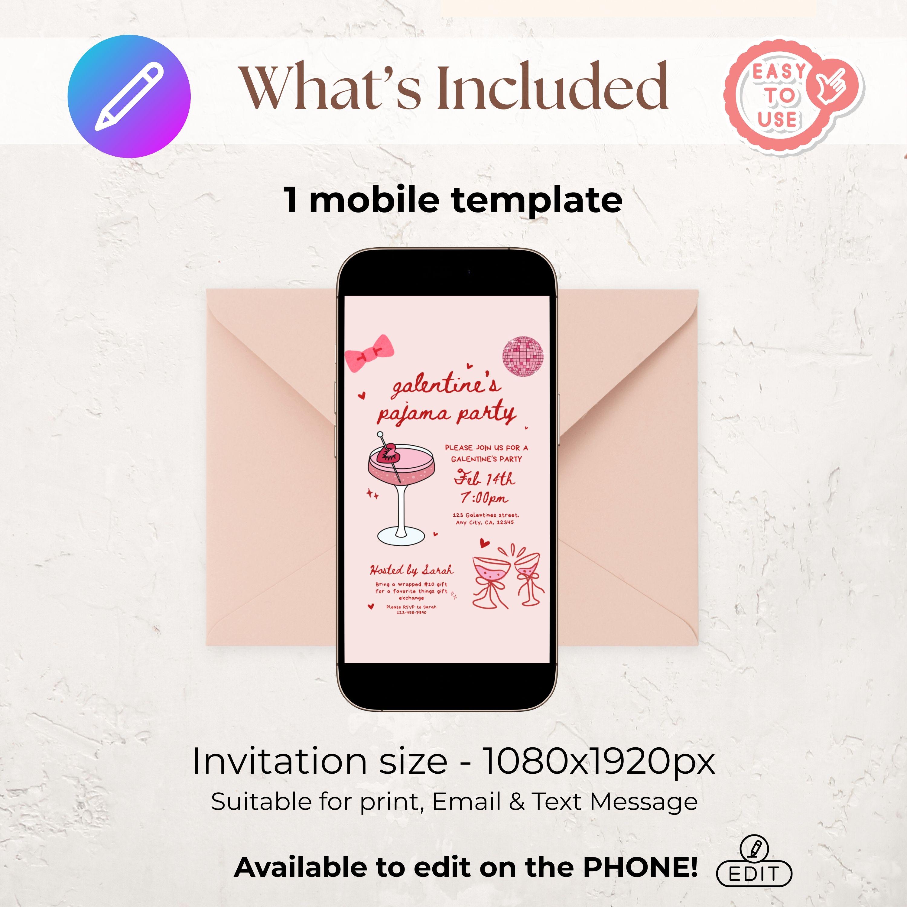 Galentine's Day Pajama Party Invitation Template, Valentines Party ...