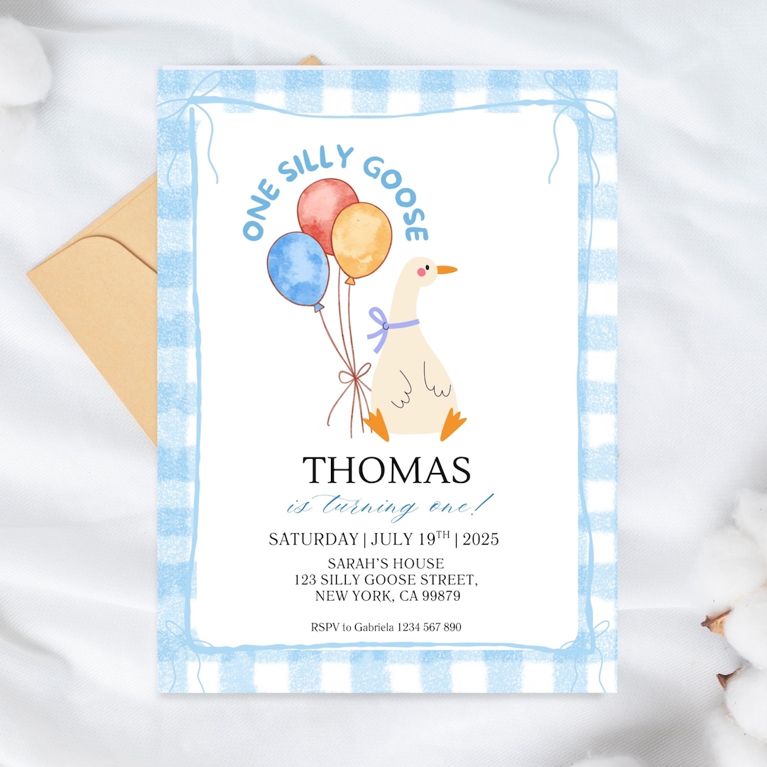 Editable Silly Goose Birthday Invitation Floral Pink Gingham Goose ...