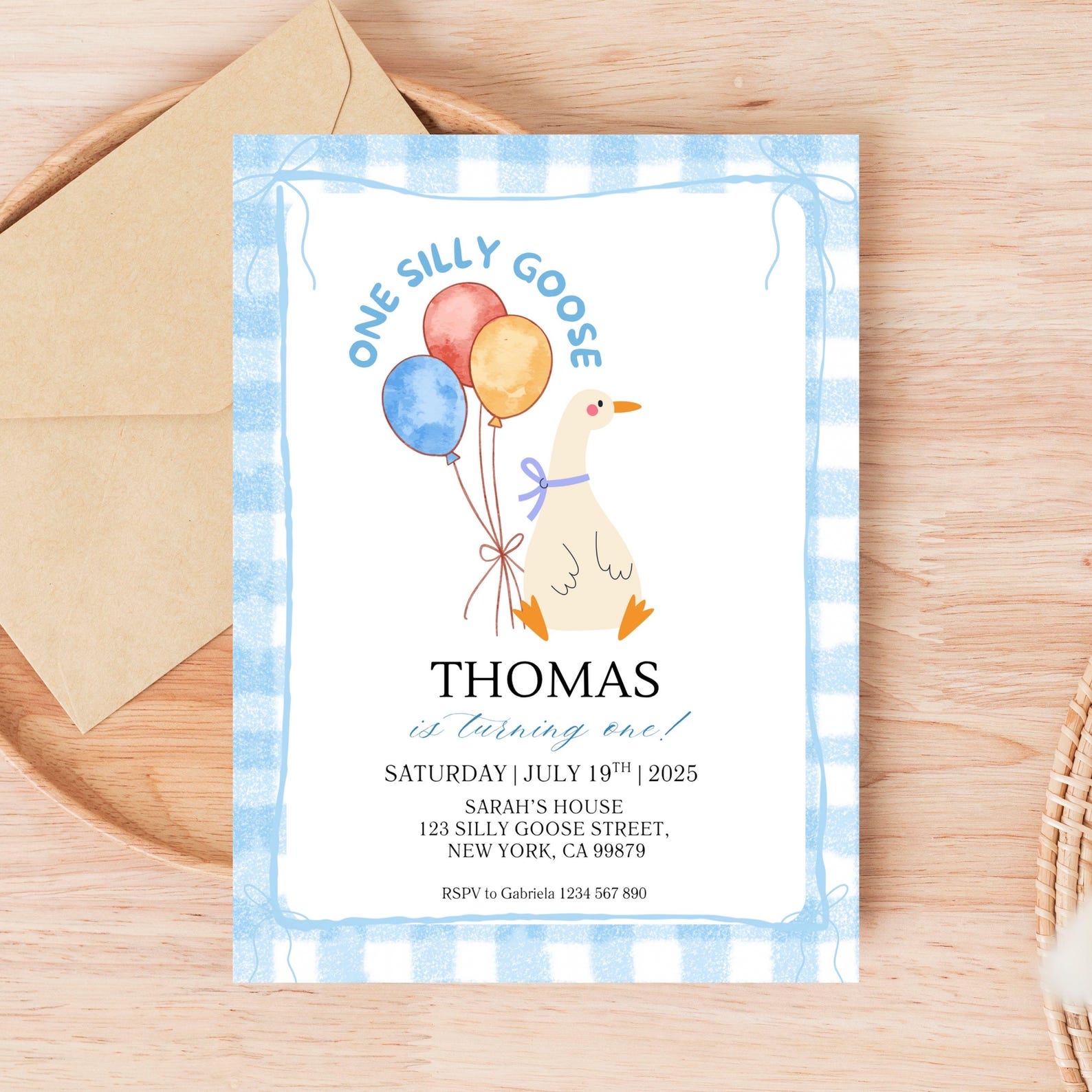 Editable Silly Goose Birthday Invitation Floral Pink Gingham Goose ...