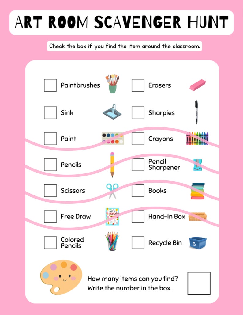 EDITABLE Art Room Scavenger Hunt Printable, Elementary Art Scavenger ...