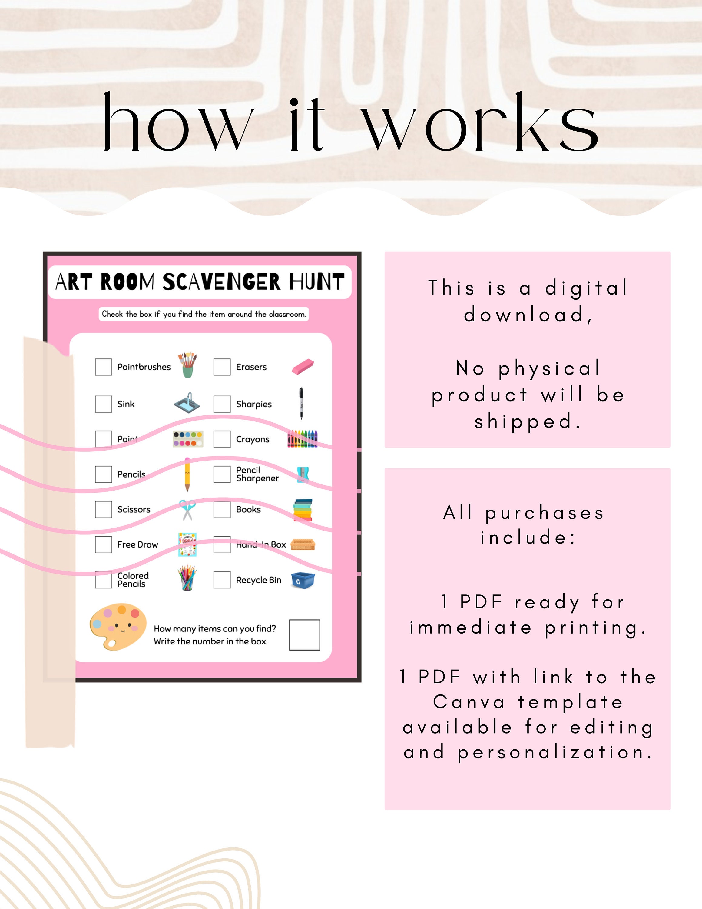 EDITABLE Art Room Scavenger Hunt Printable, Elementary Art Scavenger ...